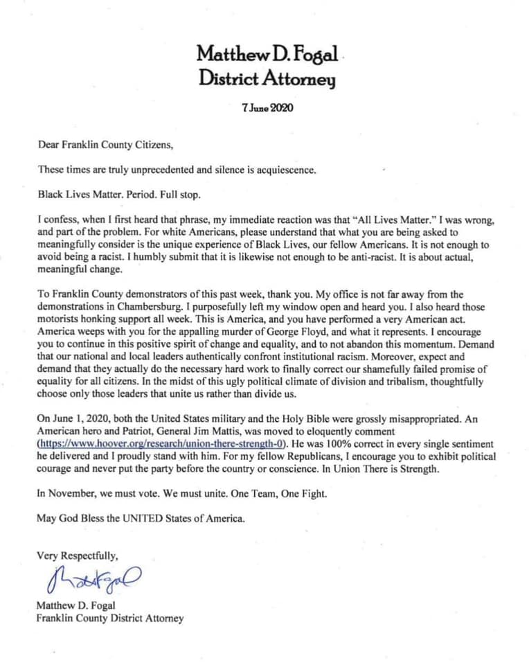 Matt Fogal Letter June, 2020 - This Is Lower Merion And Narberth