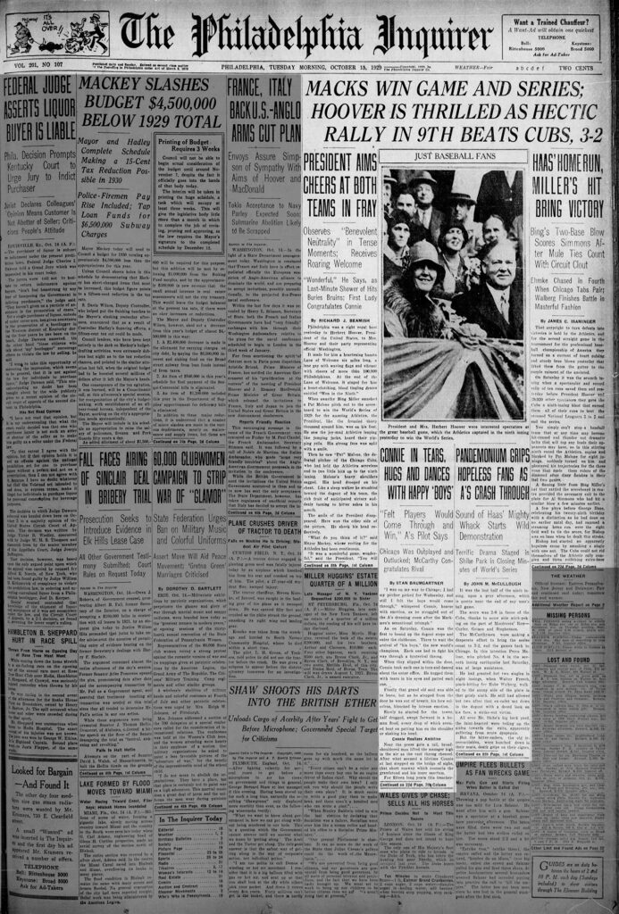 1929 World Series Philadelphia Philadelphia A's Defeat Chicago Cubs ...